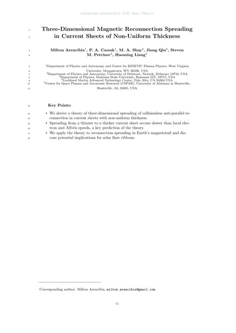 Pdf Three Dimensional Magnetic Reconnection Spreading In Current Sheets Of Non Uniform Thickness