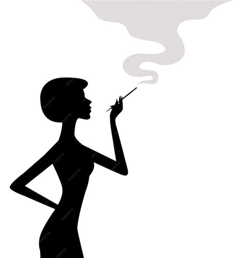Silhueta De Mulher Fumando Um Cigarro Vetor Premium