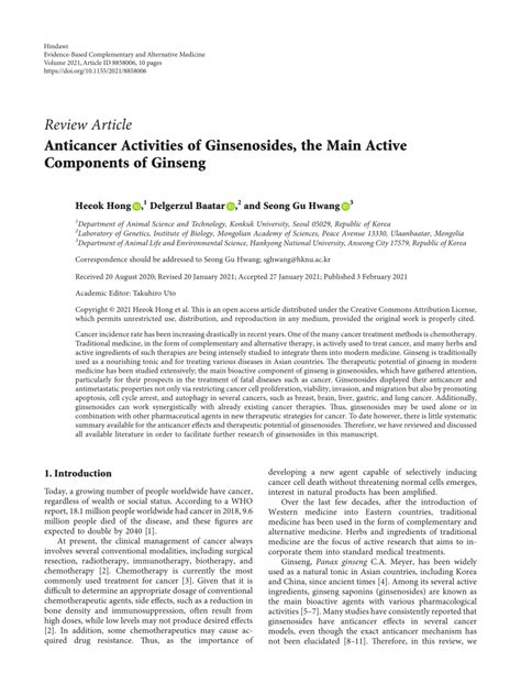 PDF Anticancer Activities Of Ginsenosides The Main Active Components Of Ginseng