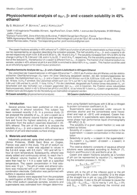 Pdf Physicochemical Analysis Of Alphas1 Beta And Kappa Casein