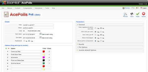 Acepolls Joomla Polls Component For Joomla 1 5 And 1 6 Joomace Llc