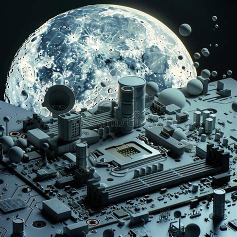 Graphic Of 3d Model Of Technological Icons And Data On The Lunar