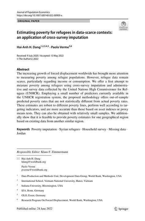 Pdf Estimating Poverty For Refugees In Data Scarce Contexts An Application Of Cross Survey