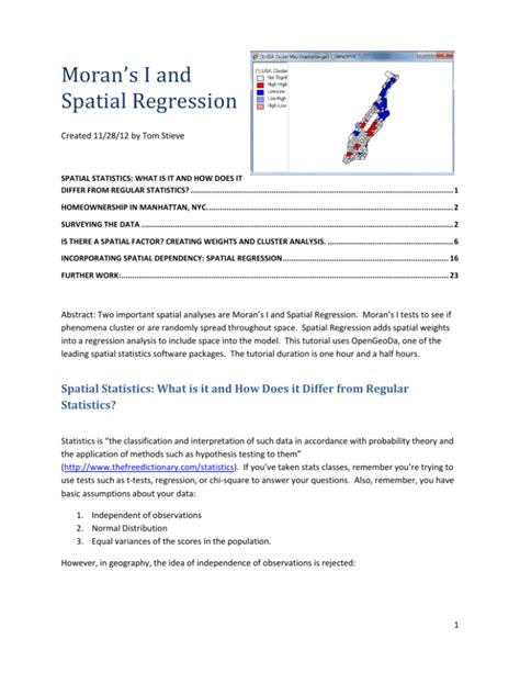 Moran`s I And Spatial Regression