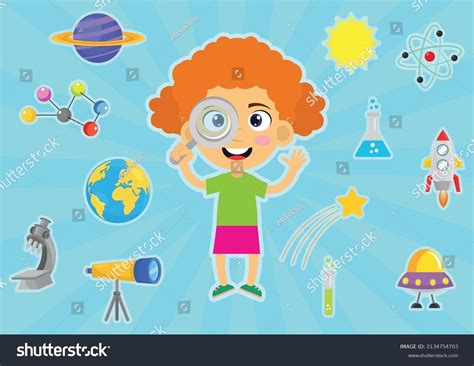 Researcher Cute Girl Science Objects Stock Vector Royalty Free 2134754703 Shutterstock