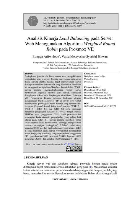 Pdf Analisis Kinerja Load Balancing Pada Server Web Menggunakan