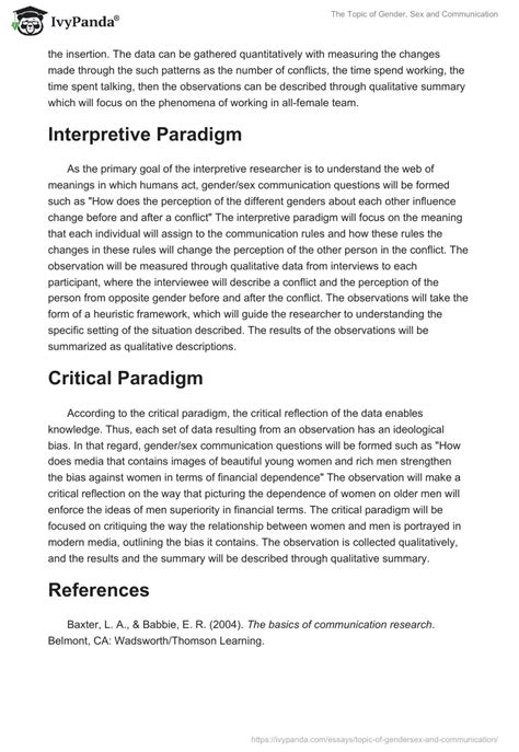 Topic Of Gendersex And Communication 655 Words Essay Example Topic Of Gendersex And Communication 655 Words Essay Example