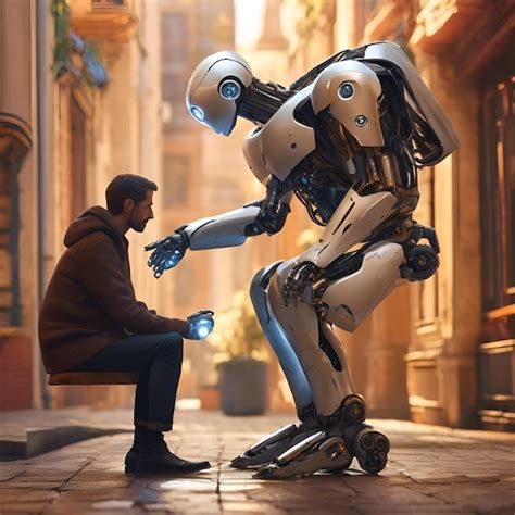premium photo a robot and its human companion share a tender moment