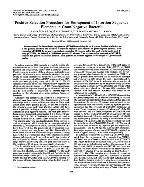 Pdf Positive Selection Procedure For Entrapment Of Insertion Sequence Elements In Gram