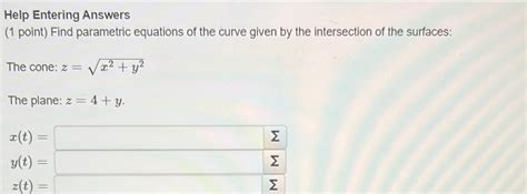 Solved Help Entering Answers 1 Point Find Parametric Chegg Com