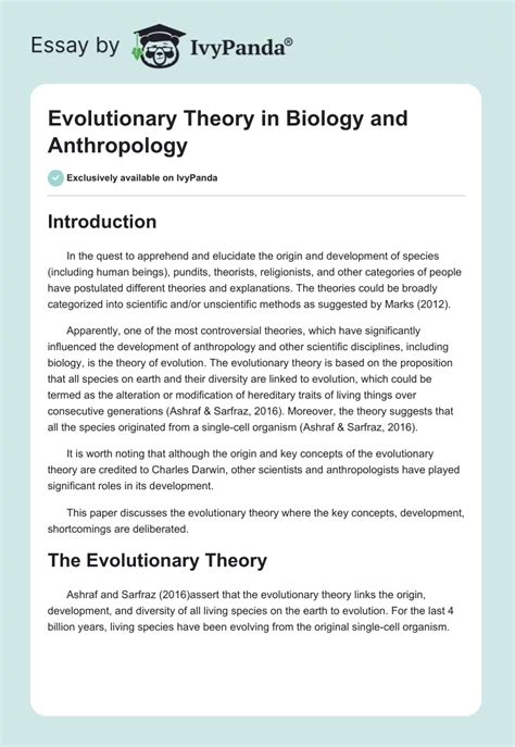 Evolutionary Theory In Biology And Anthropology 1426 Words Research Paper Example