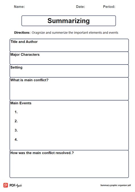 Printable Summary Graphic Organizer Template Pdf Agile