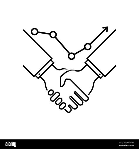 Thin Line Handshake With Sales Increase Icon Flat Stroke Modern