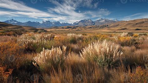 Patagonian Steppe Patagonian Plains Panorama Dry Steppe Plants Windy