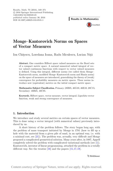 Monge Kantorovich Norms On Spaces Of Vector Measures Request Pdf