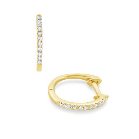 Diamond Mini Hoop Earrings Set In 14kt Gold
