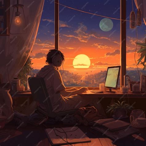 Premium Photo A Man Sitting At A Desk In Front Of A Window