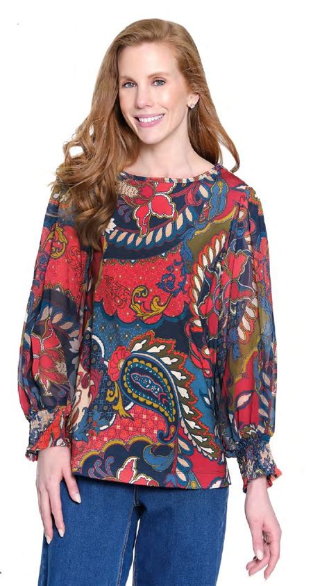 Ali Miles Knit Leaf Multi Print Popover Tunic Redmulti A35407jm