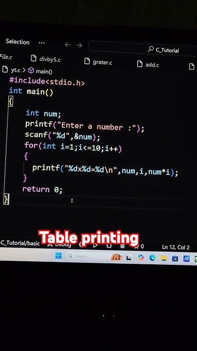 Write A Program To Print Table In C Language Codeformatting Cprogram Codematerial Exam