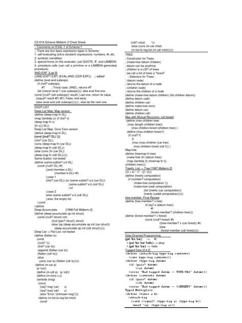 Cs 61a Scheme Midterm 2 Cheat Sheet Pdf Models Of Computation Data
