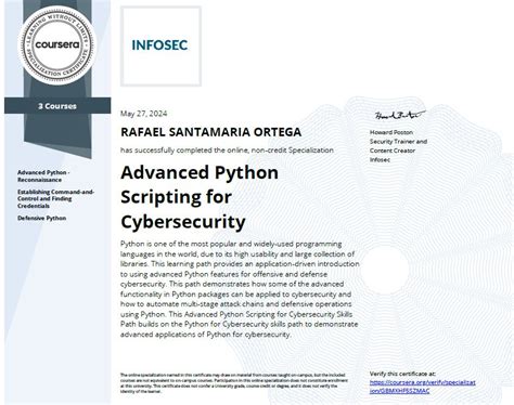 Completed Python Scripting For Cybersecurity Course Rafael Santamaría Ortega Posted On The