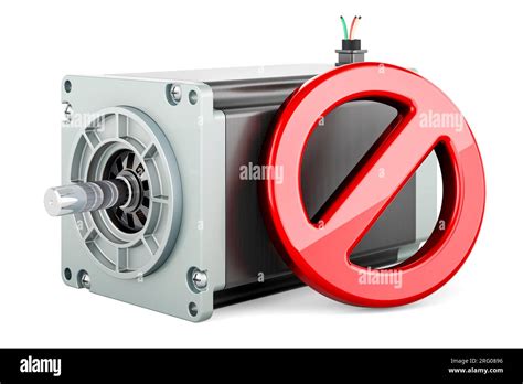 Stepper Motor With Forbidden Symbol 3d Rendering Isolated On White