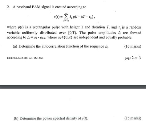 Solved 2 A Baseband PAM Signal Is Created According To Chegg Com