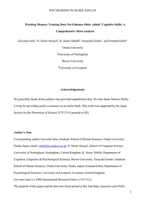 Pdf Working Memory Training Does Not Enhance Older Adults Cognitive Skills A Comprehensive