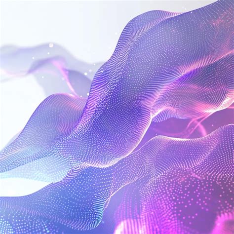 Abstract Digital Wave With Glowing Particles In Purple And Blue Shades On White Background