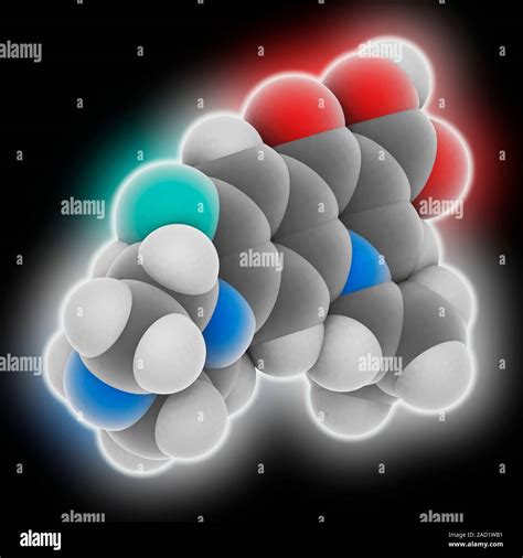 Ciprofloxacin Molecular Model Of The Antibiotic Drug Ciprofloxacin C17 H18 F N3 O3 This Is A