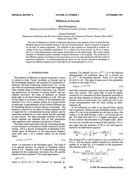 Fractals Diffusion Pdf Fractal Equations
