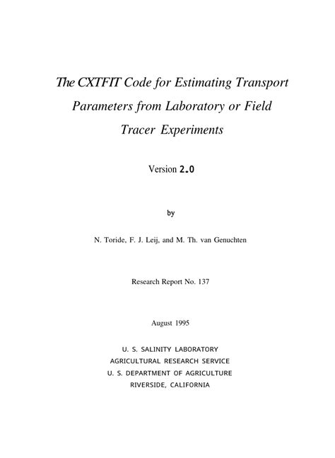 Pdf The Cxtfit Code For Estimating Transport Parameters From
