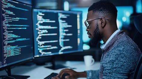 African American Programmer Working On Code On Computer Premium Ai