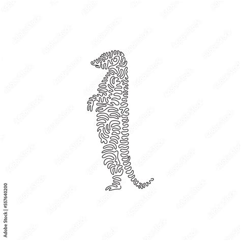 Continuous Curve One Line Drawing Of Cute Standing Meerkat Curve