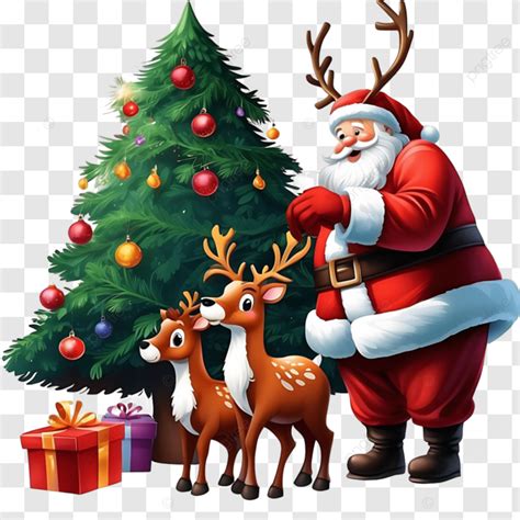 크리스마스 트리 산타 클로스와 순록 크리스마스 나무 산타클로스 순록 Png 일러스트 및 이미지 에 대한 무료 다운로드