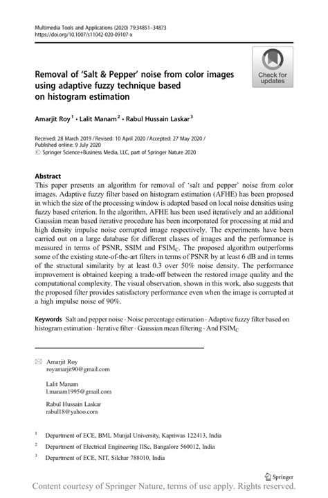 Removal Of ‘salt And Pepper Noise From Color Images Using Adaptive Fuzzy