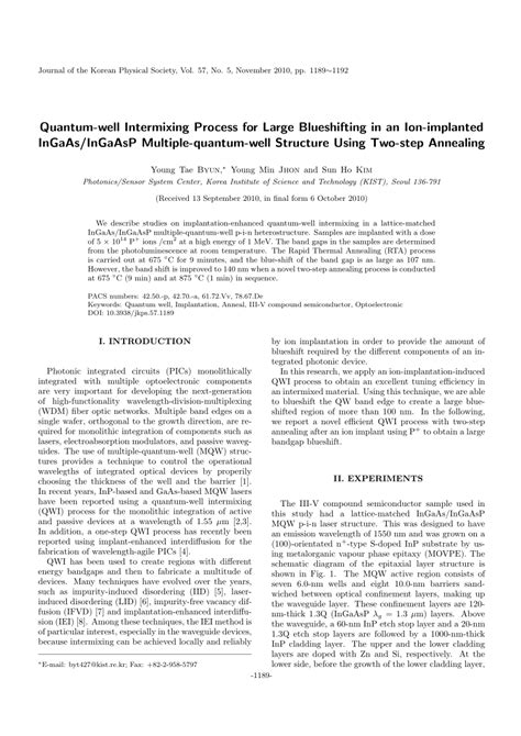 Pdf Quantum Well Intermixing Process For Large Blueshifting In An Ion