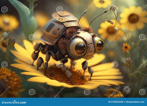 Close Up Of A Robot Honey Bee Sitting On A Flower Royalty Free Stock Image