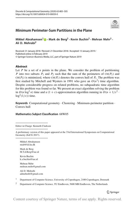 Minimum Perimeter Sum Partitions In The Plane Request Pdf