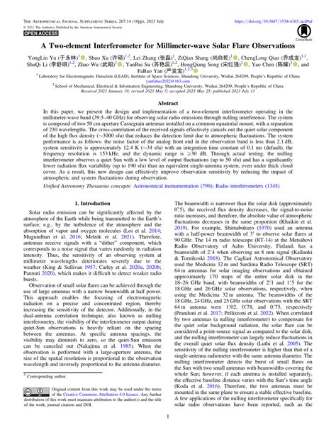 Pdf A Two Element Interferometer For Millimeter Wave Solar Flare Observations