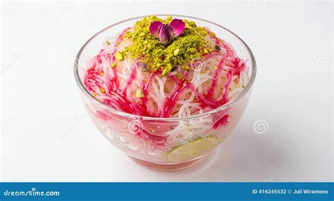 Faludeh Or Iranian Rice Noodle And Rose Water Syrup Cartoon Vector