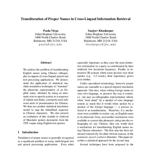 Transliteration Of Proper Names In Cross Lingual Information Retrieval
