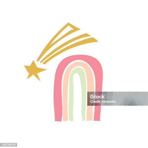혜성과 무지개 손 그린 벡터 스칸디나비아 이미지 소셜 미디어 콘텐츠 책 또는 어린이 인사말 카드에 대한 귀여운 간단하고 일러스트 무지개 0명에 대한 스톡 벡터 아트 및 기타