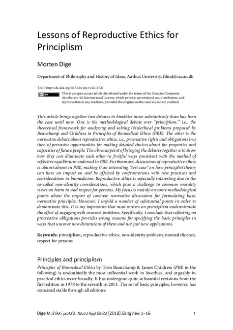 Pdf Lessons Of Reproductive Ethics For Principlism
