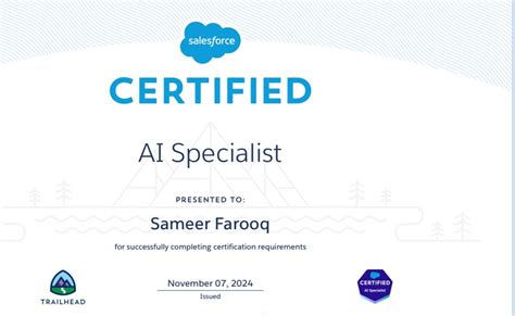Sameer Farooq On Linkedin Im Excited To Share That Ive Become A Certified Salesforce Ai