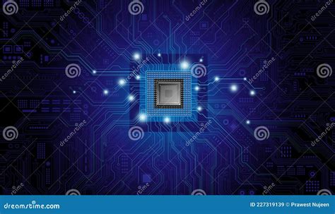 Futuristic Microchip Processor With Lights On The Blue Background