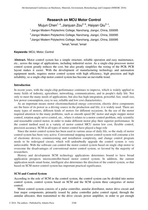 PDF Research On MCU Motor Control
