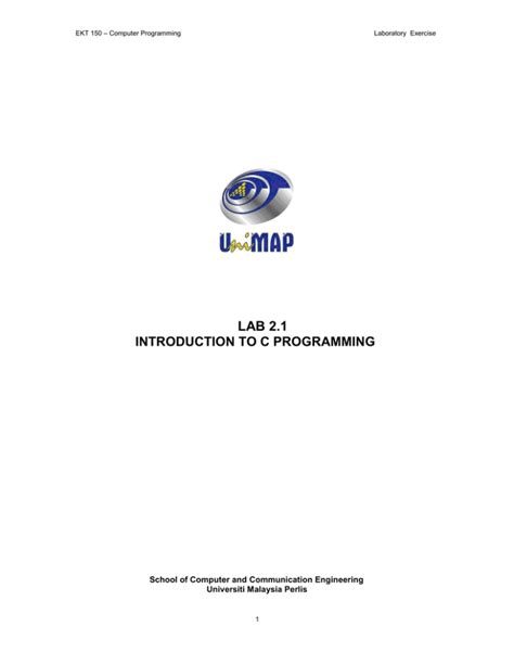 Lab 21 Introduction To C Programming