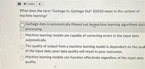 Solved Listenwhat Does The Term Garbage In ﻿garbage Out