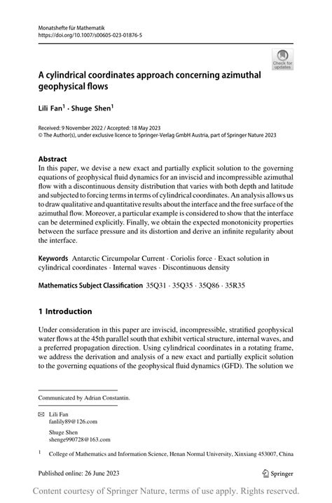 A Cylindrical Coordinates Approach Concerning Azimuthal Geophysical Flows